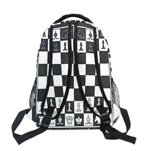 QUGRL Black White Chessboard School Backpack for Girls Boys with Pieces Large Bookbag Laptop Computer Bag Casual Hiking Travel Daypack Backpack Schoolbag for Teens College 16 Inch