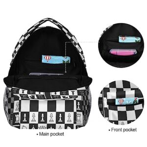 QUGRL Black White Chessboard School Backpack for Girls Boys with Pieces Large Bookbag Laptop Computer Bag Casual Hiking Travel Daypack Backpack Schoolbag for Teens College 16 Inch