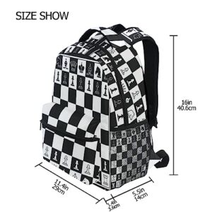 QUGRL Black White Chessboard School Backpack for Girls Boys with Pieces Large Bookbag Laptop Computer Bag Casual Hiking Travel Daypack Backpack Schoolbag for Teens College 16 Inch