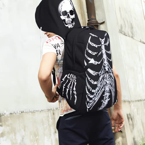 Ogkdlew Goth Backpack Skull Gothic Backpack, Emo Goth Grunge Backpack For Street Hipster With Hooded 16.5 In