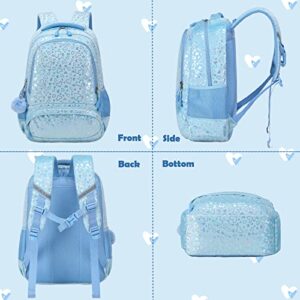 Kids Backpack Set for Girls, 3PCS Cute Soft Plush School Bookbag with Lunch Box Pencil Case Large Capacity Blue Kids Bag for Toddler Preschool Kindergarten Elementary Girls