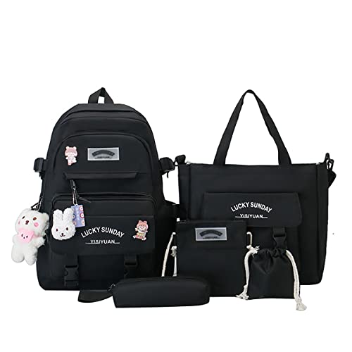 Nature Porter Kawaii Backpack 5Pcs Set with Kawaii Pendants and Pins Accessories Aesthetic Backpack Cute Laptop Backpack Travel Bag