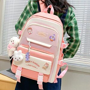 Nature Porter Kawaii Backpack 5Pcs Set with Kawaii Pendants and Pins Accessories Aesthetic Backpack Cute Laptop Backpack Travel Bag