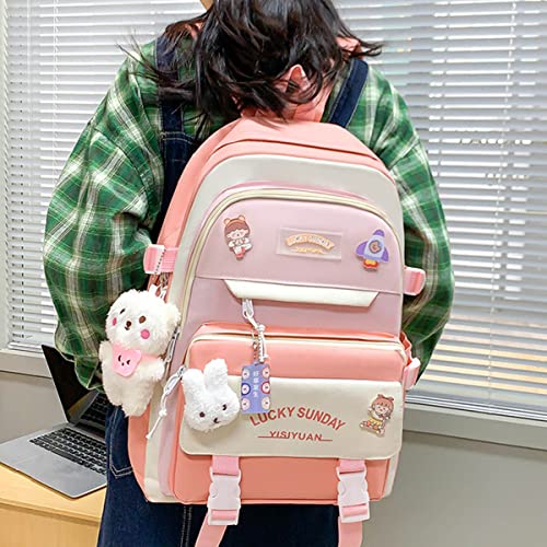 Nature Porter Kawaii Backpack 5Pcs Set with Kawaii Pendants and Pins Accessories Aesthetic Backpack Cute Laptop Backpack Travel Bag