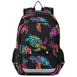 rainbow sea turtle ocean backpack for women men, large student school bookbag 15.6 in laptop bag purse travel casual daypack