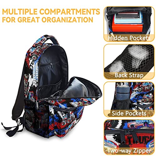 NICEFORNICE Truck Backpacks Kids - 16 Inch Cool Backpack for School - Black Lightweight Bookbag for Boys