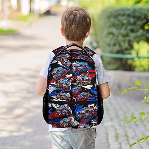 NICEFORNICE Truck Backpacks Kids - 16 Inch Cool Backpack for School - Black Lightweight Bookbag for Boys