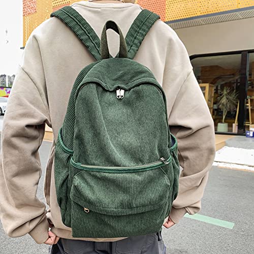 Lobagve Corduroy Backpack Large College Backpack Casual Bookbag Laptop Backpack Computer Bag Travel Daypack for Women Men,Green