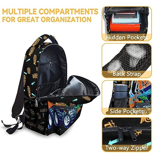 NICEFORNICE Truck Backpacks Kids - 16 Inch Fashion Backpack for School - Black Lightweight Bookbag for Boys