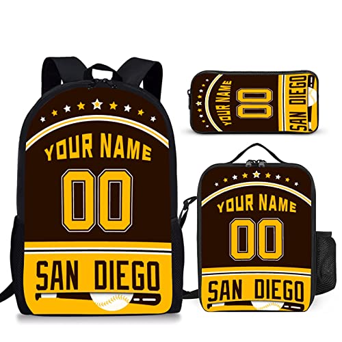 Rixeucey Custom San Diego Backpack 3pcs Bag Set Laptop Bag Lunch Bag Personalized Name Number Gifts for Boy Men Women