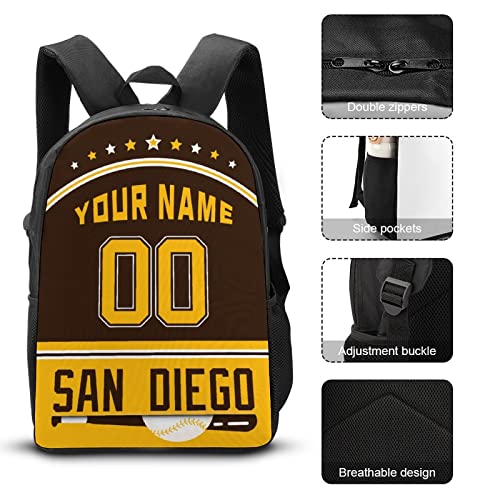 Rixeucey Custom San Diego Backpack 3pcs Bag Set Laptop Bag Lunch Bag Personalized Name Number Gifts for Boy Men Women