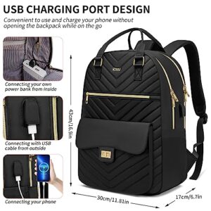 RJEU Bookbag for Women,Fashion Laptop Bag Tablet Backpack with USB Port for Work,School Backpack Aesthetic for Teen Girls College Student,Mochilas de Mujer,Black