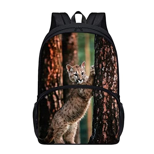 Allcute Girls Boys Novelty School Bag Animal Cougar Print Print Large Capacity Backpack for Student Teens Comfy Padded Lightweight Bookbag with Front Pocket 17 Inch