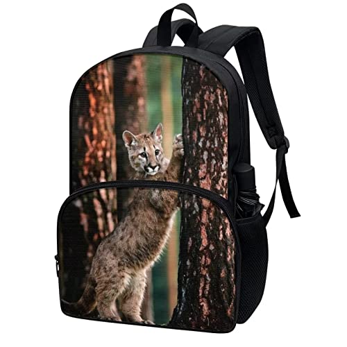 Allcute Girls Boys Novelty School Bag Animal Cougar Print Print Large Capacity Backpack for Student Teens Comfy Padded Lightweight Bookbag with Front Pocket 17 Inch