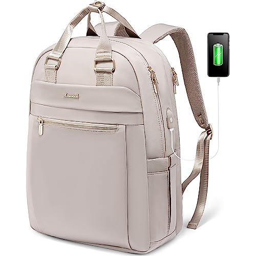 LOVEVOOK Laptop Backpack for Women 17 Inch Travel Backpack Purse, Work Business Computer Bag with USB Port, Large Capacity Waterproof Travel Bags Casual Daypacks, Light Dusty Pink