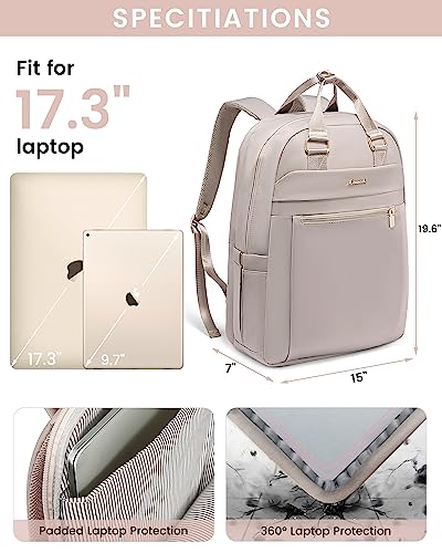 LOVEVOOK Laptop Backpack for Women 17 Inch Travel Backpack Purse, Work Business Computer Bag with USB Port, Large Capacity Waterproof Travel Bags Casual Daypacks, Light Dusty Pink