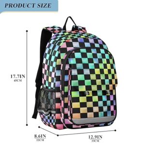 ALAZA Rainbow Checkered Checker Laptop Backpack Purse for Women Men Travel Bag Casual Daypack with Compartment & Multiple Pockets