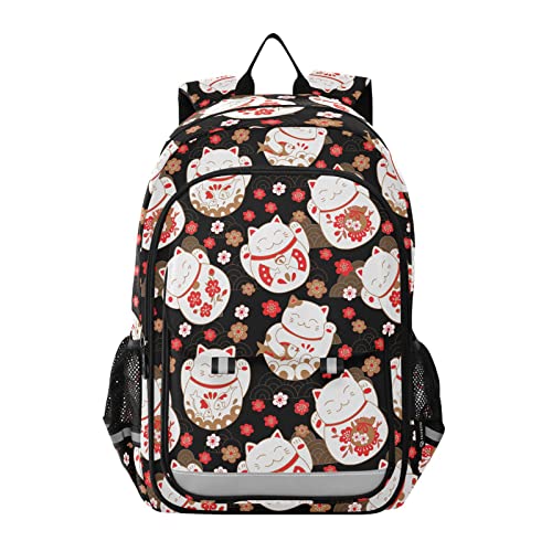 ALAZA Japanese Cat Cherry Blossom Laptop Backpack Purse for Women Men Travel Bag Casual Daypack with Compartment & Multiple Pockets