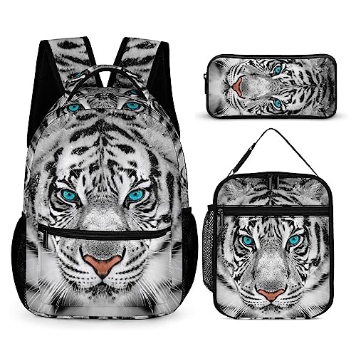 DTCCET White Tiger Backpack, Stylish Shoulders Backpack Classic Tiger Daypack with Multiple Pockets, Lightweight Laptop Bag (White Tiger)