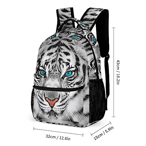 DTCCET White Tiger Backpack, Stylish Shoulders Backpack Classic Tiger Daypack with Multiple Pockets, Lightweight Laptop Bag (White Tiger)