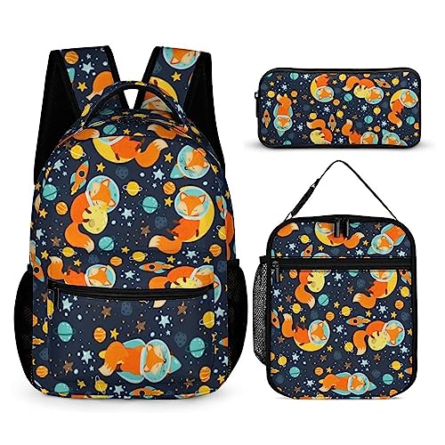 DTCCET Space Fox Backpack, Cute Daypack Cartoon Galaxy Fox Shoulders Backpack with Multiple Pockets, Classic Laptop Bag(Space & Fox)