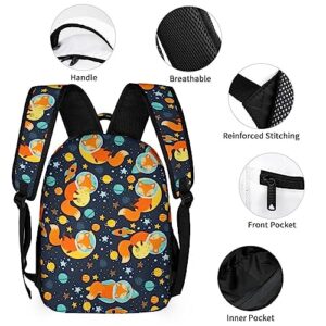 DTCCET Space Fox Backpack, Cute Daypack Cartoon Galaxy Fox Shoulders Backpack with Multiple Pockets, Classic Laptop Bag(Space & Fox)