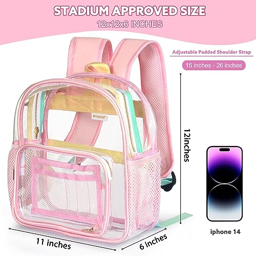 BYXEPA Clear Mini Backpack Stadium Approved TPU 12X12X6 Heavy Duty Transparent Backpacks Book Bag with Reinforced Strap for Teens Girls Women Concerts, Sporting Event, Work, School, Security-Pink