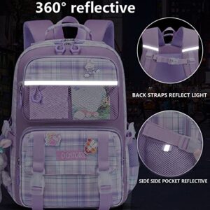 KEBEIXUAN Cute Backpack for School Girls, Multi-Pockets Kids Backpack Large Capacity Bookbag for Girls Age 6-12 (purple)