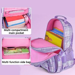 KEBEIXUAN Cute Backpack for School Girls, Multi-Pockets Kids Backpack Large Capacity Bookbag for Girls Age 6-12 (purple)