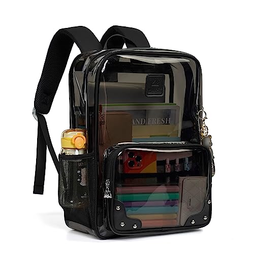 Caoroky knight Clear Backpack Heavy Duty Transparent Laptop Backpacks 15.6 Inch See Through TPU Travel Daypack Large College Bookbag for Women Men Teens Girls Boys students-Black