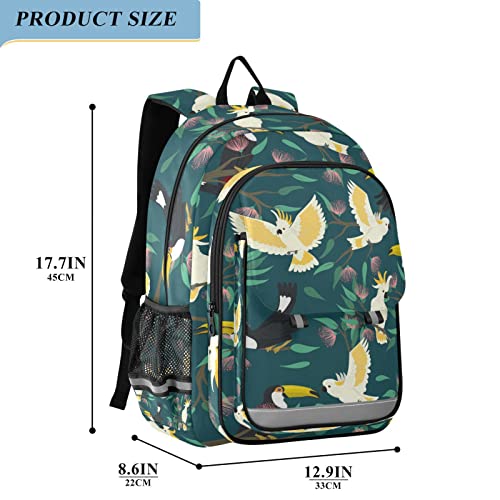 Glaphy Toucans and Cockatoo Birds School Backpack Lightweight Laptop Backpack Student Travel Daypack with Reflective Stripes