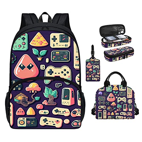 ZOCANIA Game Backpack for Kids Men Laptop Backpack School Bag Bookbag Gifts with Thermal Insulated Lunch Box & Pencil Case & Name Tag