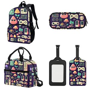 ZOCANIA Game Backpack for Kids Men Laptop Backpack School Bag Bookbag Gifts with Thermal Insulated Lunch Box & Pencil Case & Name Tag