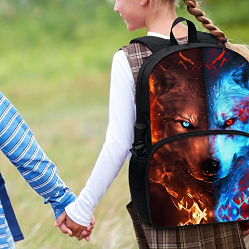 Wolf Backpack for Boys and Girls School Bookbag with Lunch Box Multi-Functional 17 Inch Laptop Backpack Daypack 4 Piece Travel Bag