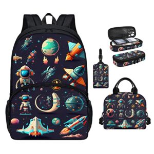 space backpack for school girls boys rocket astronauts bookbag with lunch box 17 inch large laptop backpack 4 pcs set