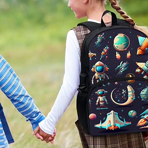 Space Backpack for School Girls Boys Rocket Astronauts Bookbag with Lunch Box 17 Inch Large Laptop Backpack 4 pcs Set