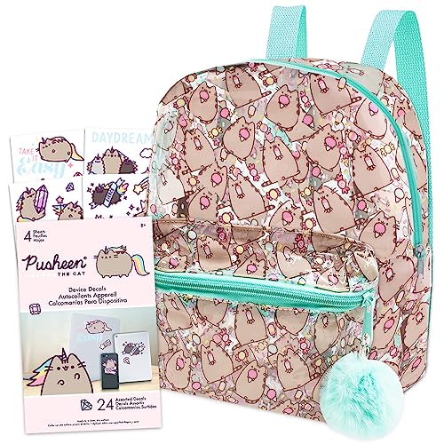 Pusheen Clear Bag for Women - Bundle with 11" Clear Mini Pusheen Backpack Purse for Concerts, Sporting Events, More Plus Pusheen Decals | Pusheen Bags and Purses