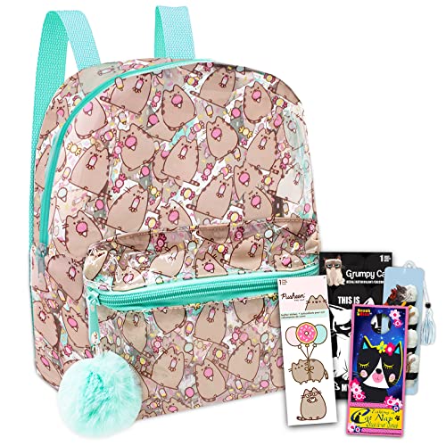 Pusheen Clear Mini Backpack - Bundle with Pusheen Backpack for Girls 11 Inch Plus Decals, More | Transparent Pusheen Backpack for Kids School Supplies