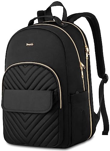 Breold Womens Laptop Backpack,Stylish Work Business Backpack for Travel,Large Capacity Computer Backpack for 15.6 Inch,Back Pack School College Bookbag with USB Charging Port,Casual Daypack,Black…