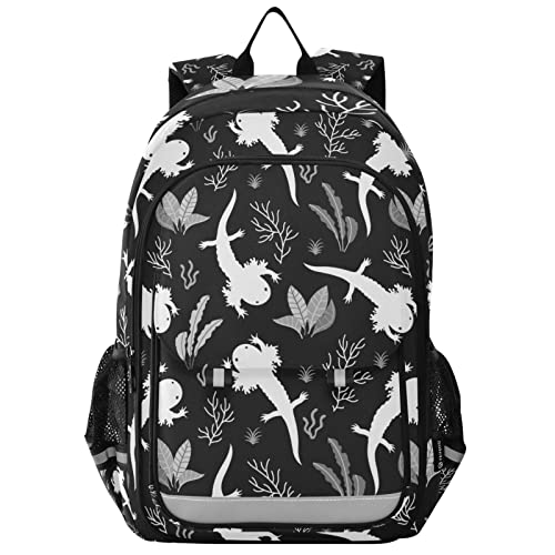 Glaphy Vintage Axolotl Fish Pattern Backpack Lightweight Laptop Backpack School Bag Student Travel Daypack with Reflective Stripes