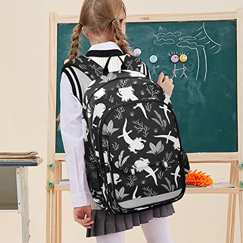 Glaphy Vintage Axolotl Fish Pattern Backpack Lightweight Laptop Backpack School Bag Student Travel Daypack with Reflective Stripes