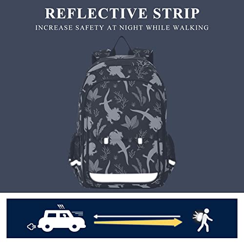 Glaphy Vintage Axolotl Fish Pattern Backpack Lightweight Laptop Backpack School Bag Student Travel Daypack with Reflective Stripes