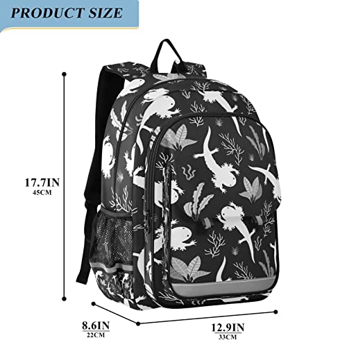 Glaphy Vintage Axolotl Fish Pattern Backpack Lightweight Laptop Backpack School Bag Student Travel Daypack with Reflective Stripes