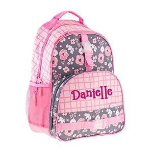 Stephen Joseph Personalized Backpack - Flowers Book Bag - Pink and Gray All Over Print - Kids Back to School Supplies - Vacation Daypack - Custom Name