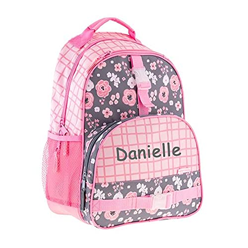 Stephen Joseph Personalized Backpack - Flowers Book Bag - Pink and Gray All Over Print - Kids Back to School Supplies - Vacation Daypack - Custom Name