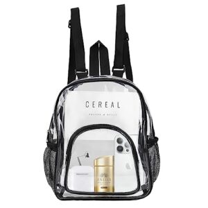 ktucpry clear mini backpack with size12×9.5×4,stadium approved clear pvc waterproof mini backpack for concert sport events work travel (black)