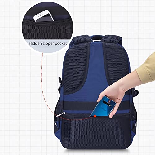 HANXIUCAO Backpack for Boys Wear-Resistant Hidden Pocket on Back Large Capacity Book bags Primary Middle School (Black)