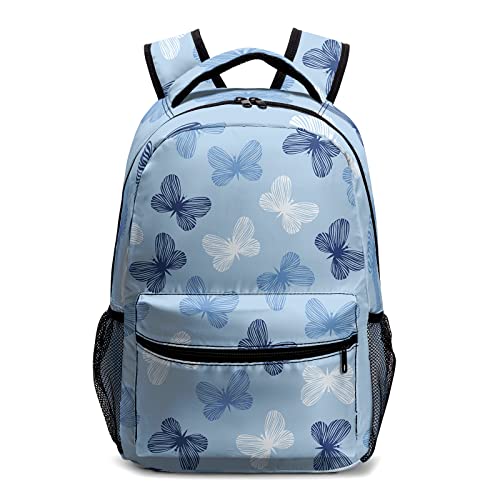 Dacawin Blue Butterfly Backpack Cute Butterflies Pattern Bookbag Lightweight Durable School Bag Kindergarten Preschool Toddler Backpacks for Teen Girls Boys