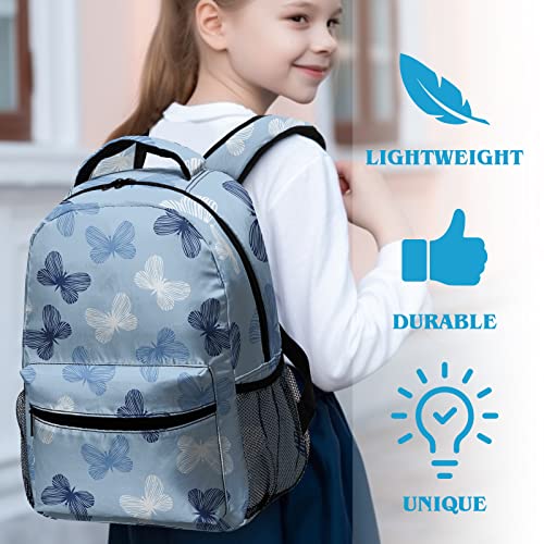 Dacawin Blue Butterfly Backpack Cute Butterflies Pattern Bookbag Lightweight Durable School Bag Kindergarten Preschool Toddler Backpacks for Teen Girls Boys