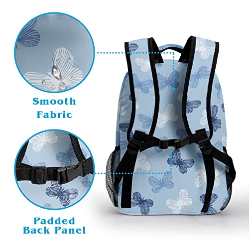 Dacawin Blue Butterfly Backpack Cute Butterflies Pattern Bookbag Lightweight Durable School Bag Kindergarten Preschool Toddler Backpacks for Teen Girls Boys